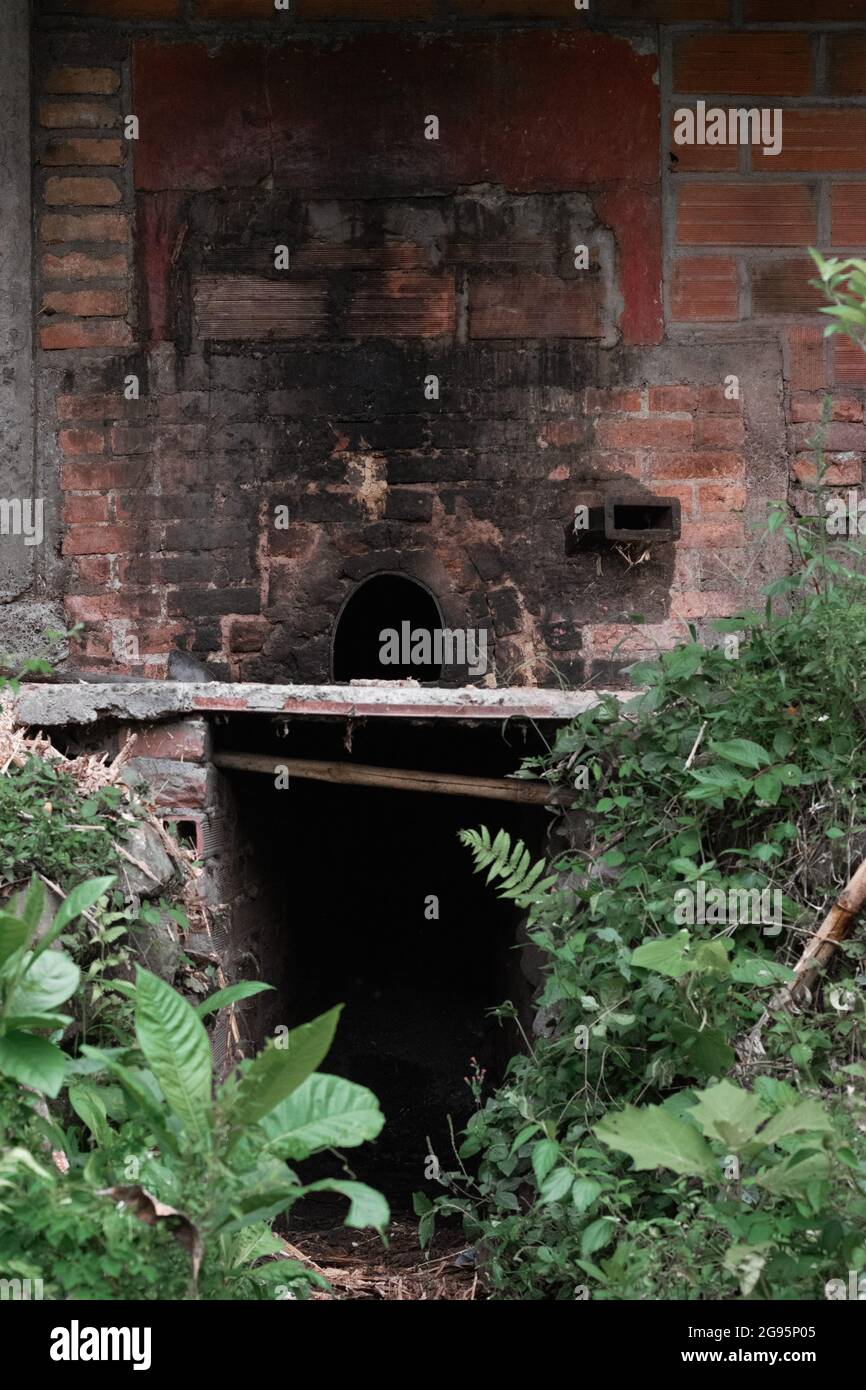 Oven used to heat pails in the artisanal process of making panela made ...