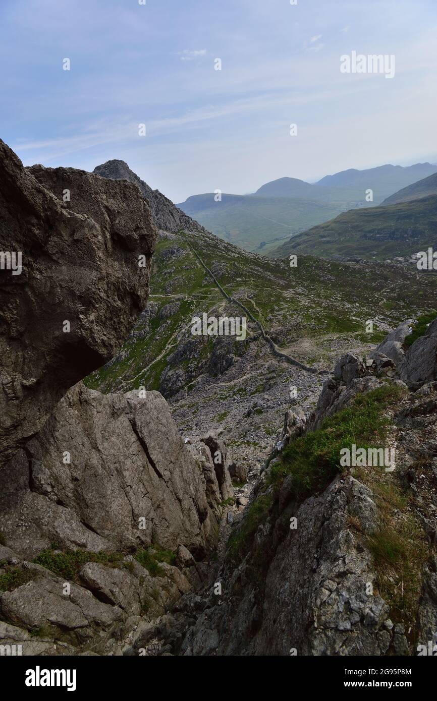 View down Bristly Ridge from Bwlch Tryfan with Tryfan summit in the ...