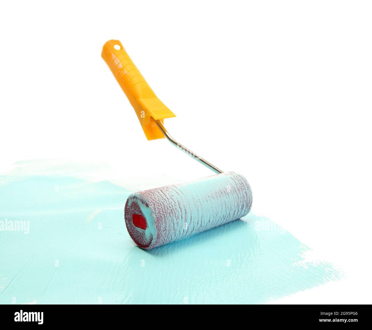 Paint roller with blue paint isolated on white Stock Photo - Alamy