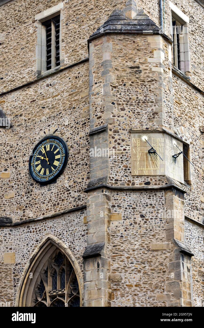 CAMBRIDGE ENGLAND TRUMPINGTON STREET TWO CLOCKS ONE A SUNDIAL ON TOWER ...