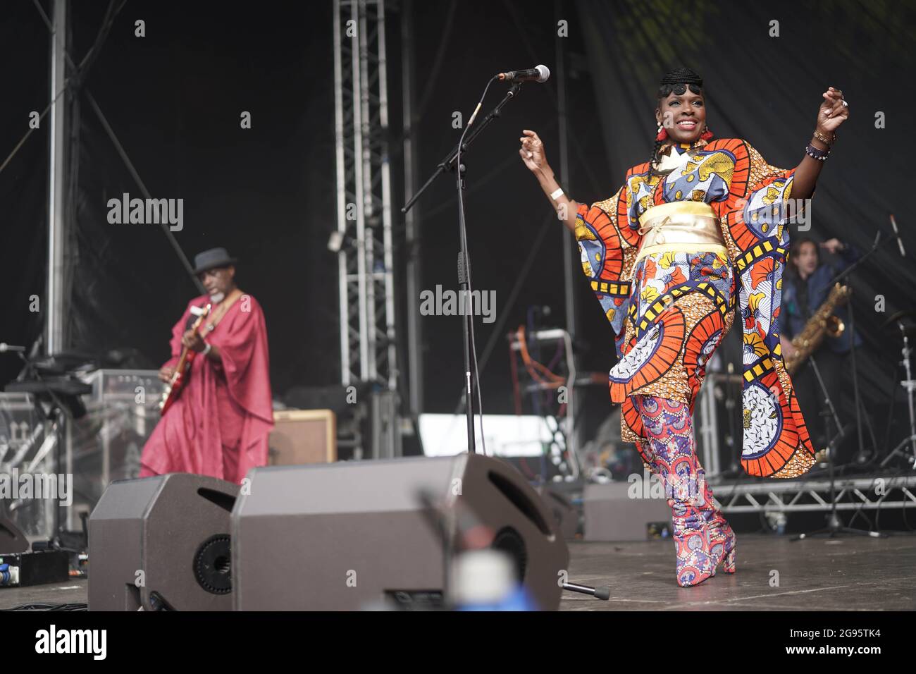 London, UK. 23rd July 2021. Eno Williams of Ibibio Sound Machine ...