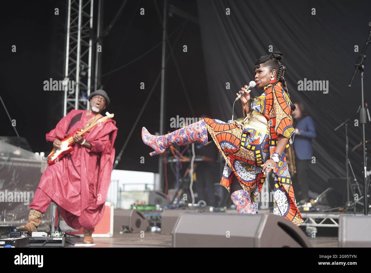 London, UK. 23rd July 2021. Eno Williams of Ibibio Sound Machine ...