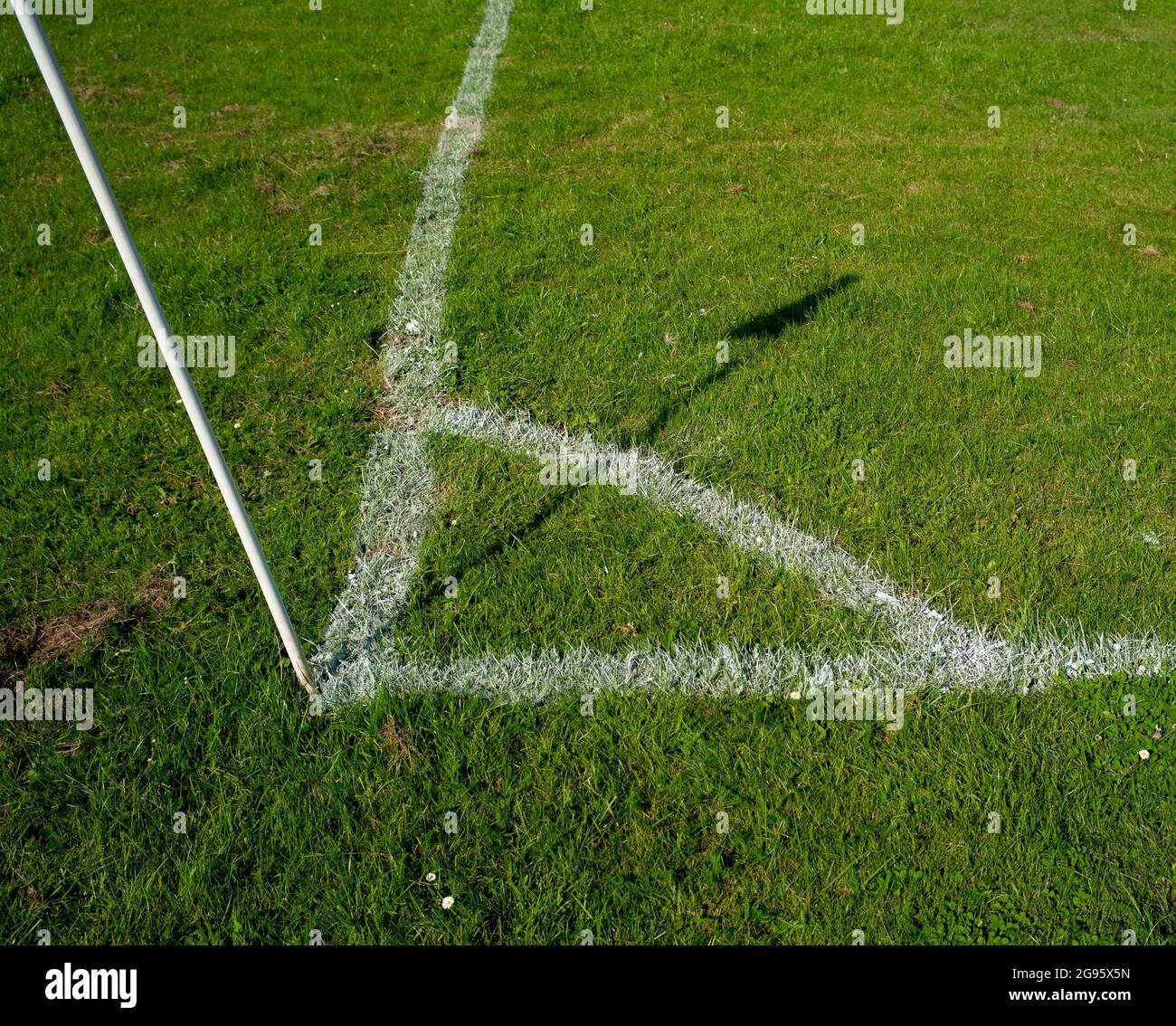 A wonky amateur football pitch close up of the corner kick area newly ...