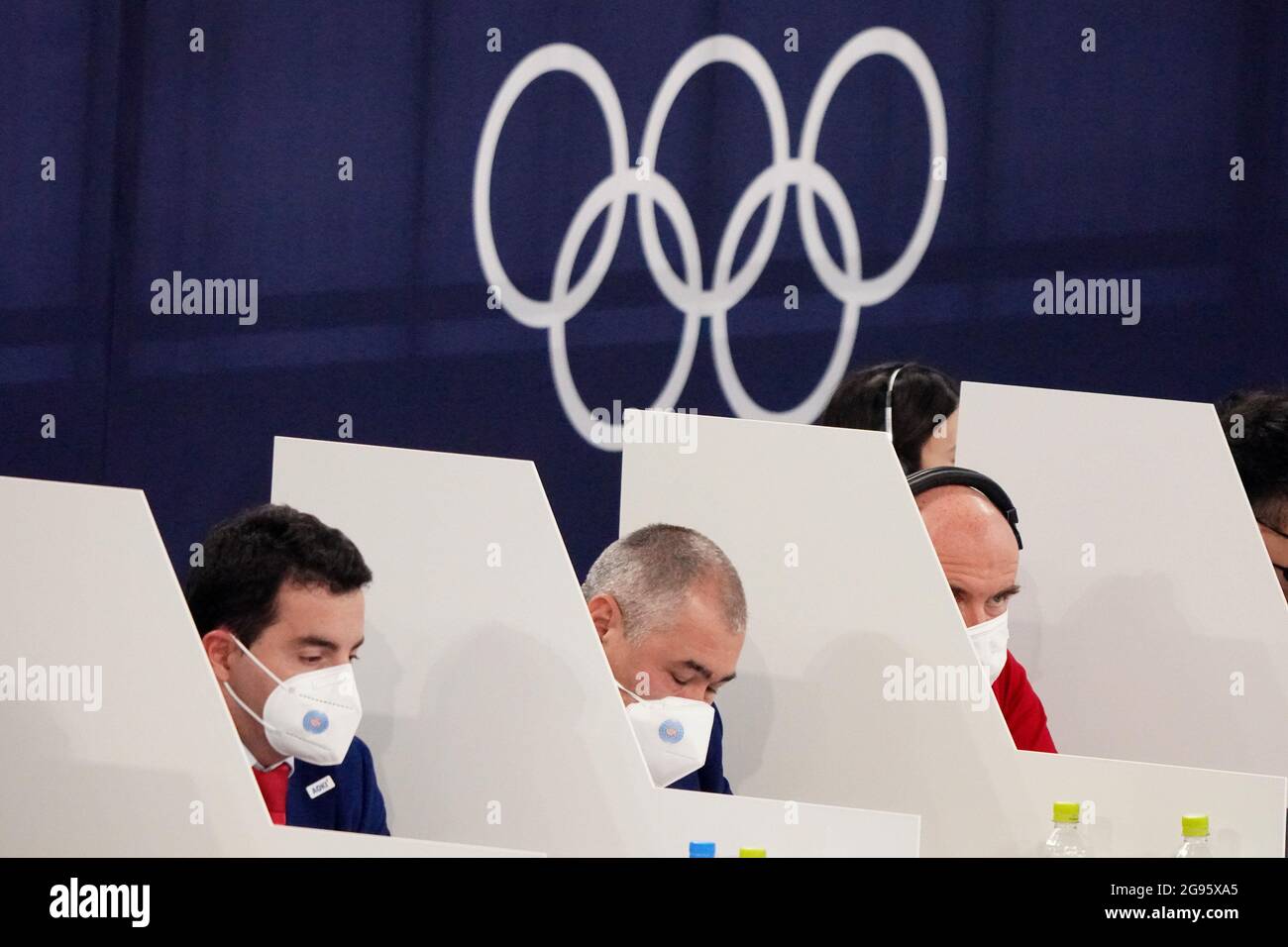 Tokyo, Japan. 24th July, 2021. Olympic judges wearing face masks and ...