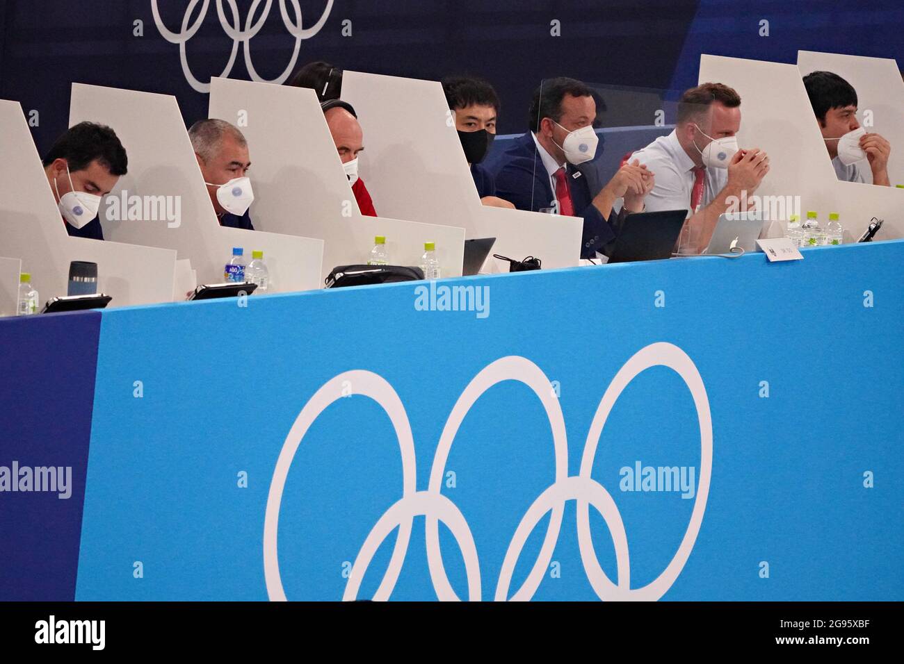 Tokyo, Japan. 24th July, 2021. Olympic judges wearing face masks and ...