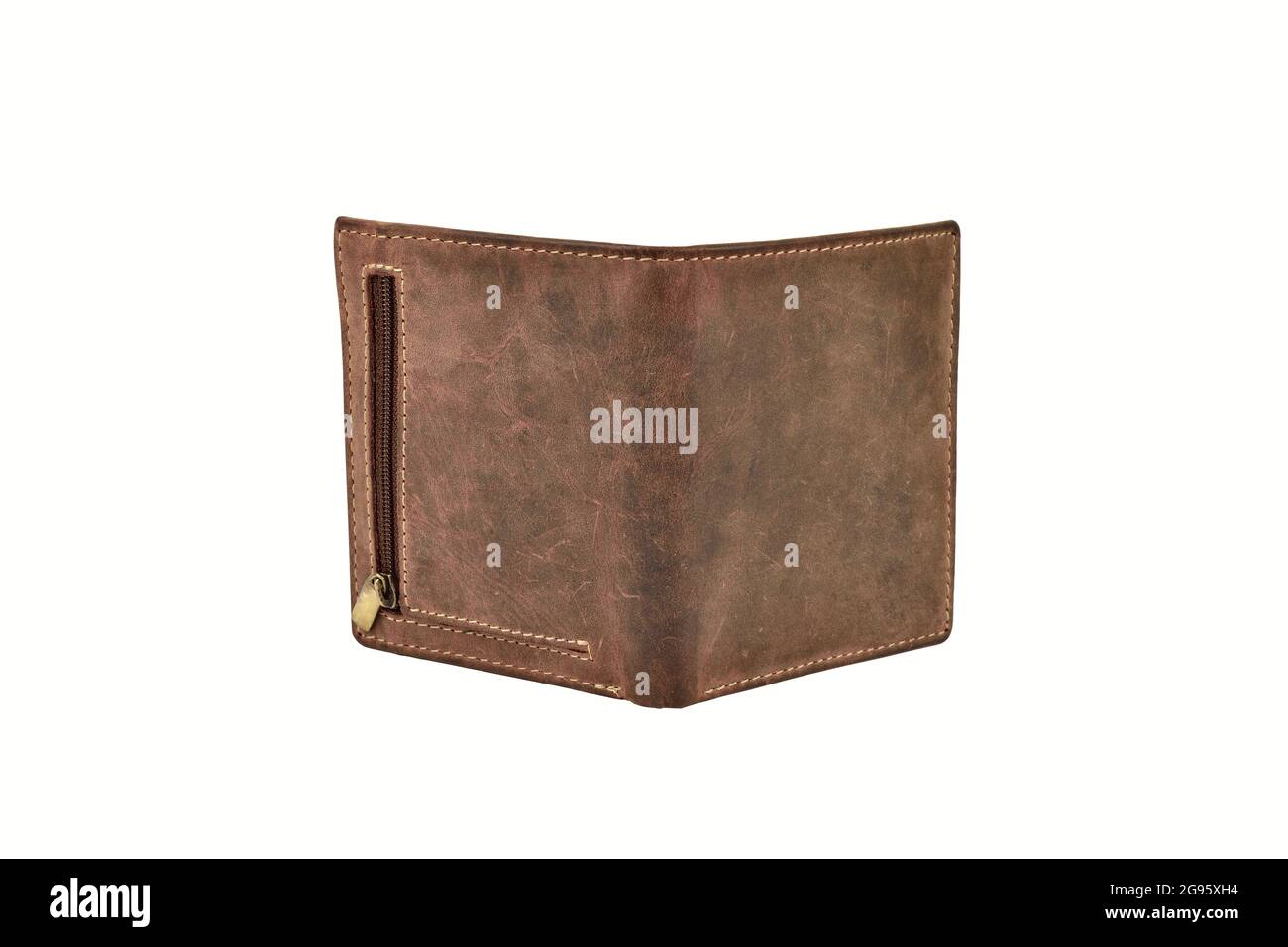 Back View Of Open Leather Wallet Isolated On White Background With ...