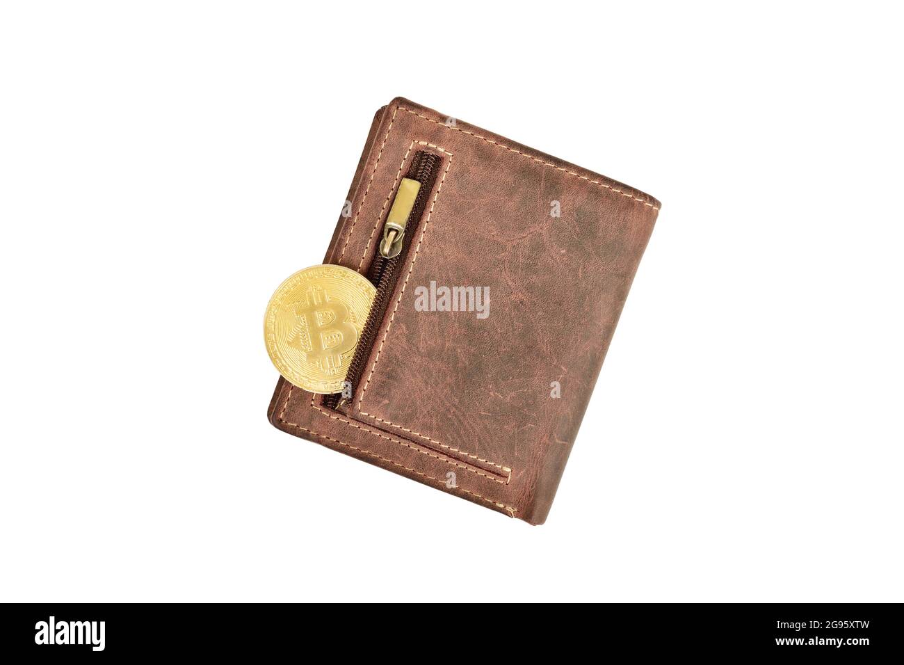 Bitcoin in Wallet Isolated On White Background With Clipping Path Stock ...