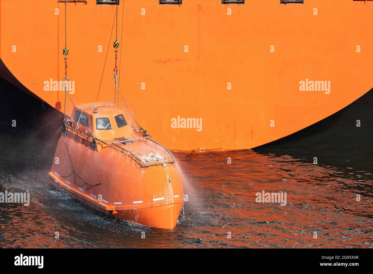 totally-enclosed lifeboat with activated fire protection system Stock ...