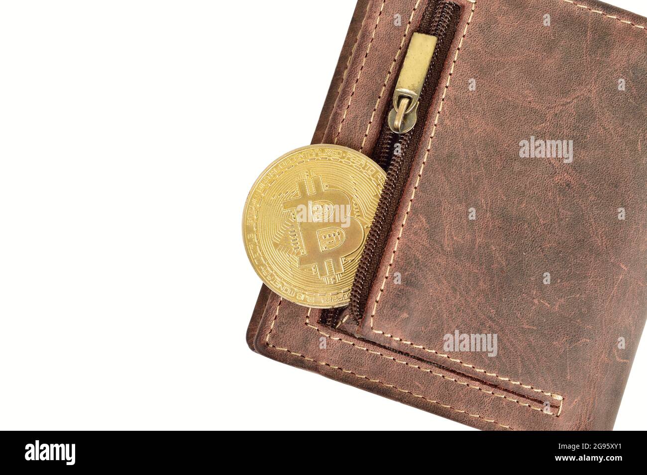 Bitcoin in wallet isolated on white background with clipping path Stock ...