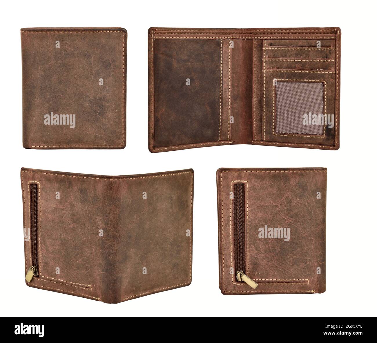 Front and side view of empty leather wallet isolated on white ...