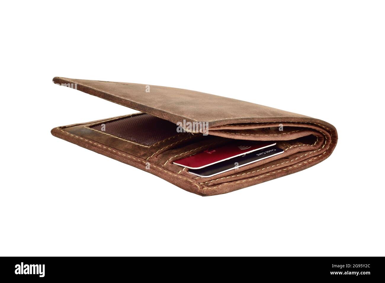 Leather wallet with cards isolated on white background with clipping ...