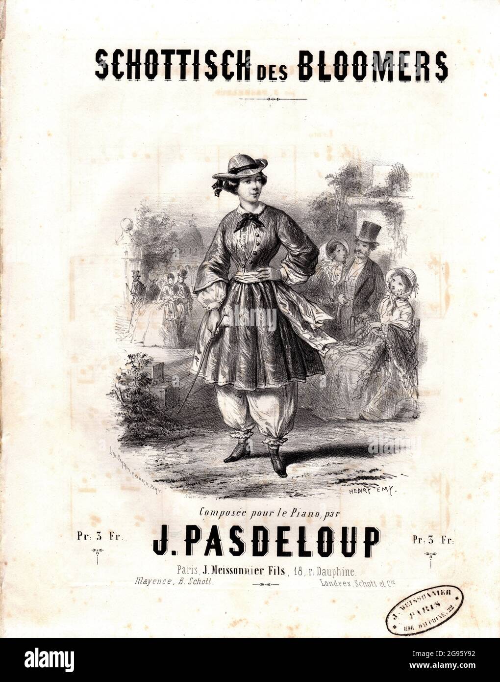 Schottisch des Bloomers, ca. 1853 French Sheet Music featuring a woman ...
