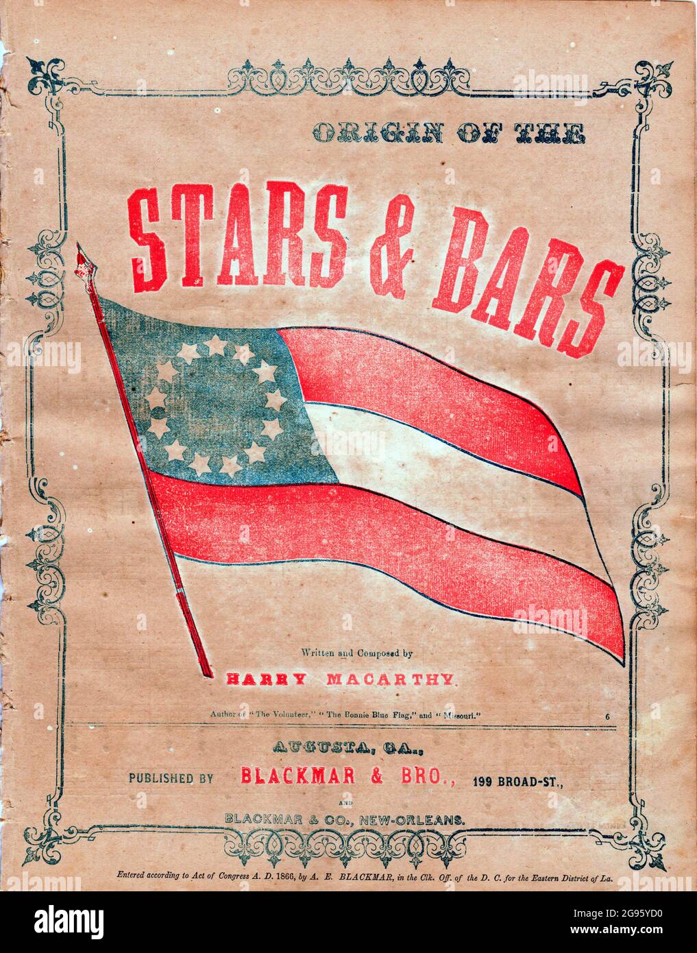 Origin of the Stars and Bars, Civil War 1866 sheet music with ...