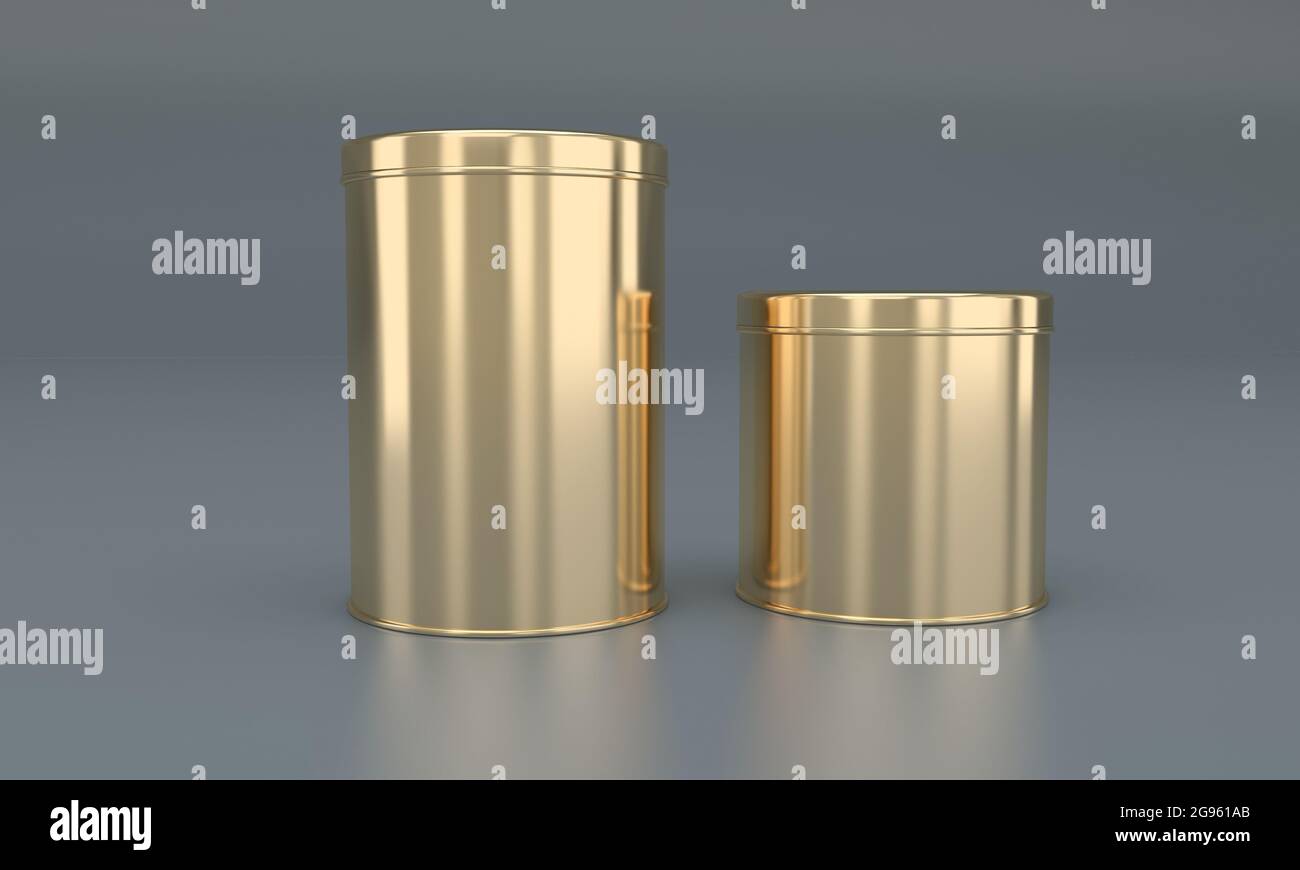 Two golden metal cans hi-res stock photography and images - Alamy