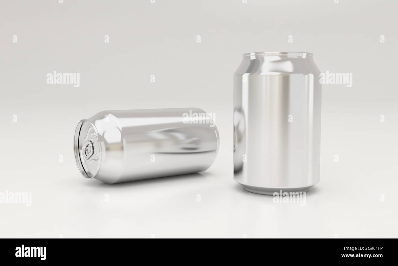 3D rendering of unlabeled drink cans isolated on a gray background ...