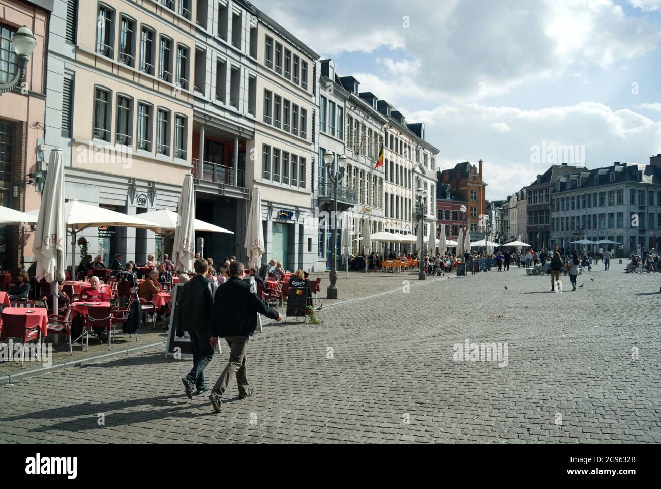 Mons / Belgium / May 7 2012 : The town square in the heart of the old ...