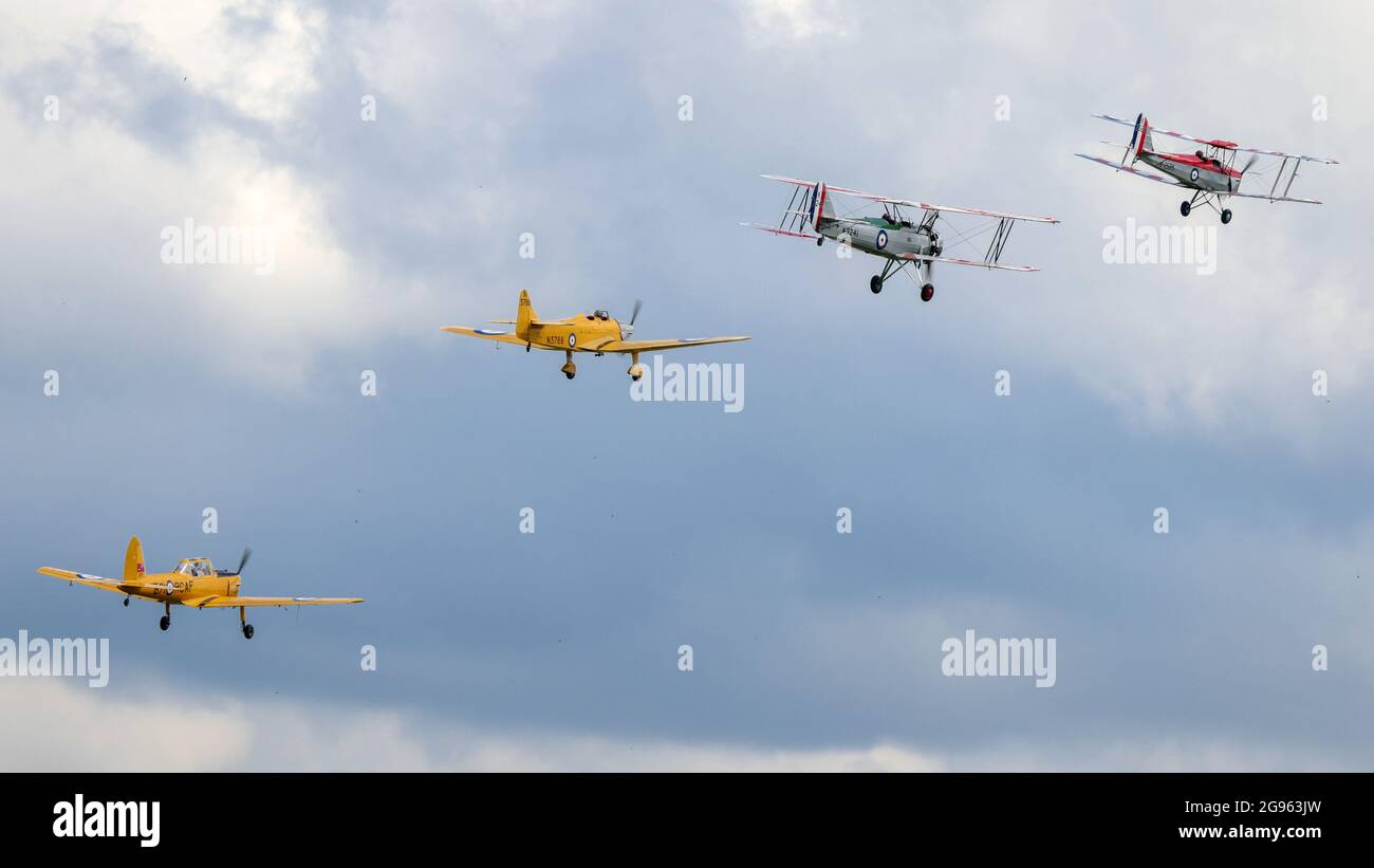 Avro Tutor, DH82a Tiger Moth, Miles Magister & Chipmunk T.22 flying in ...