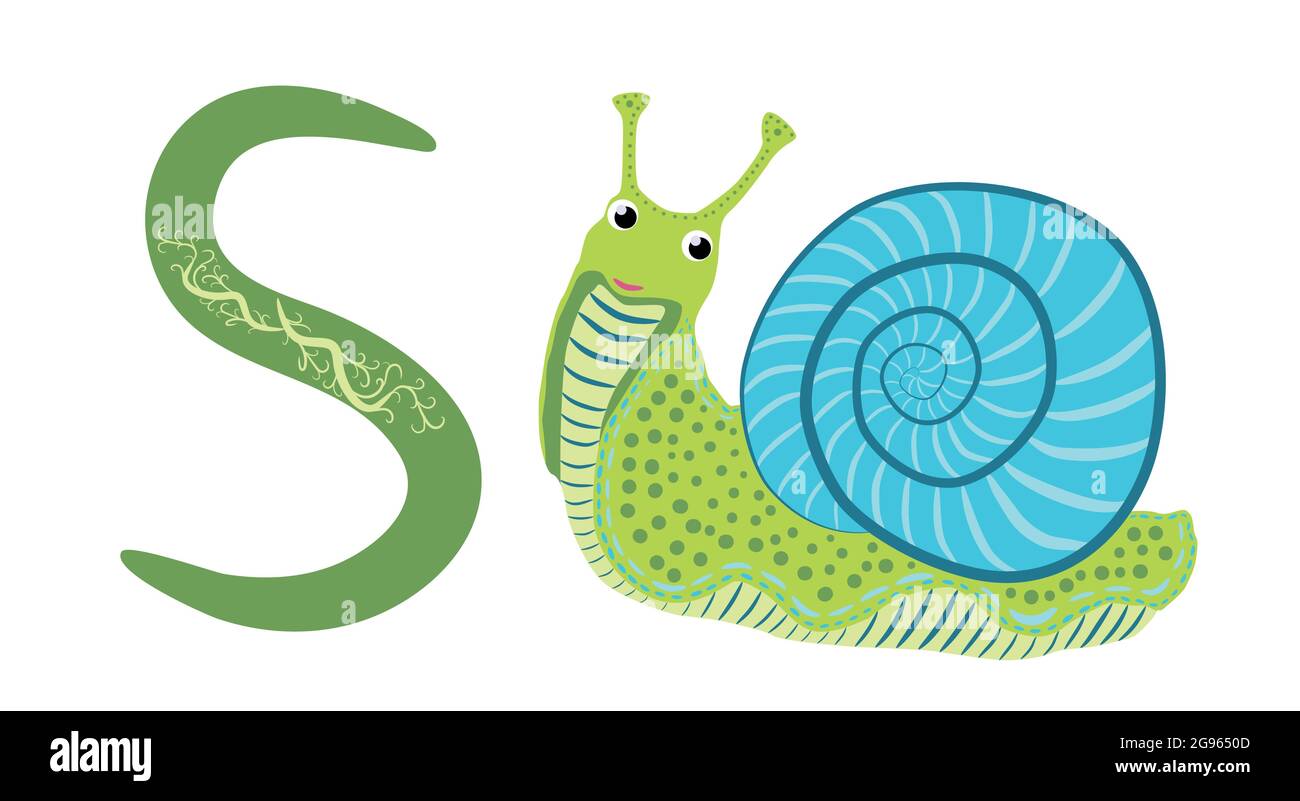 Letter S lowercase cute children colorful zoo and animals ABC alphabet ...