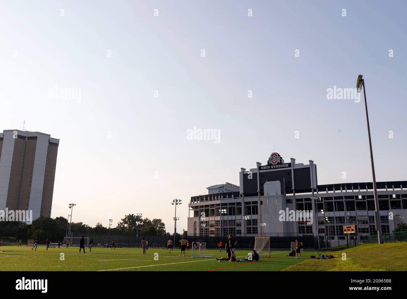 Students watch intramural soccer games on the intramural fields with ...