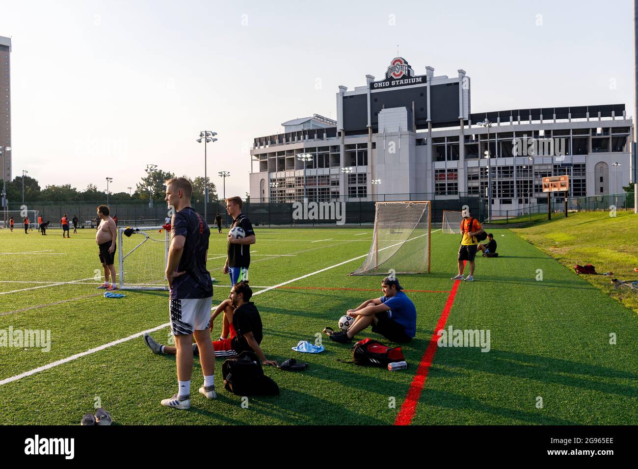 Students watch intramural soccer games on the intramural fields with ...