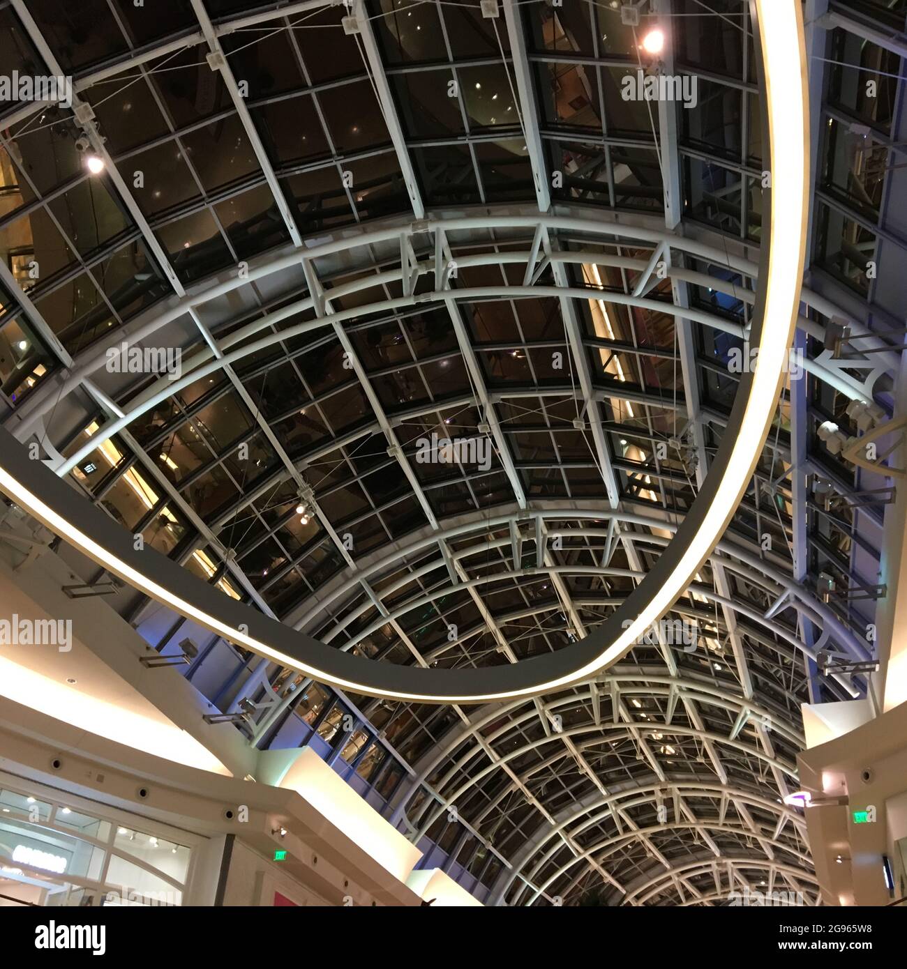 Florida shopping Mall exterior and interior skylight roof. Black and ...