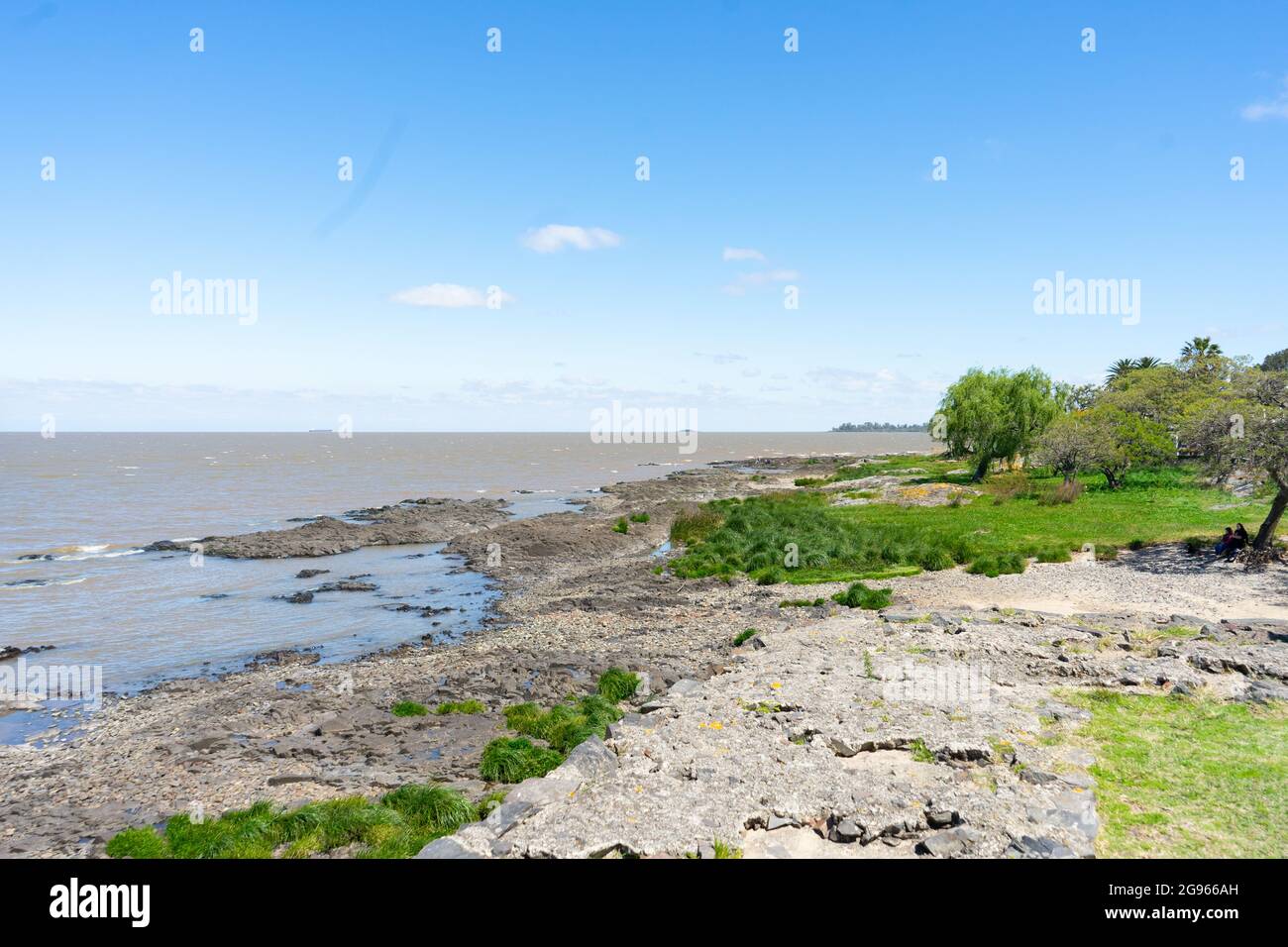 Coastal view of Colonia del Sacramento city overlooking the Rio de la ...
