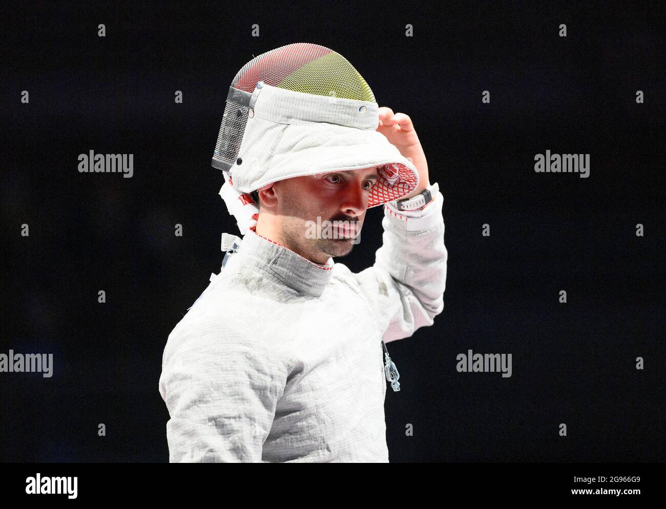 Matyas SZABO (GER), takes off his mask, Matyas SZABIO (GER) versus vs ...