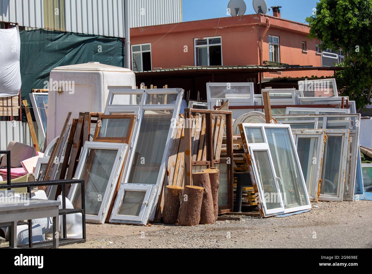 Various scrap items and materials collected for sale as second hand ...