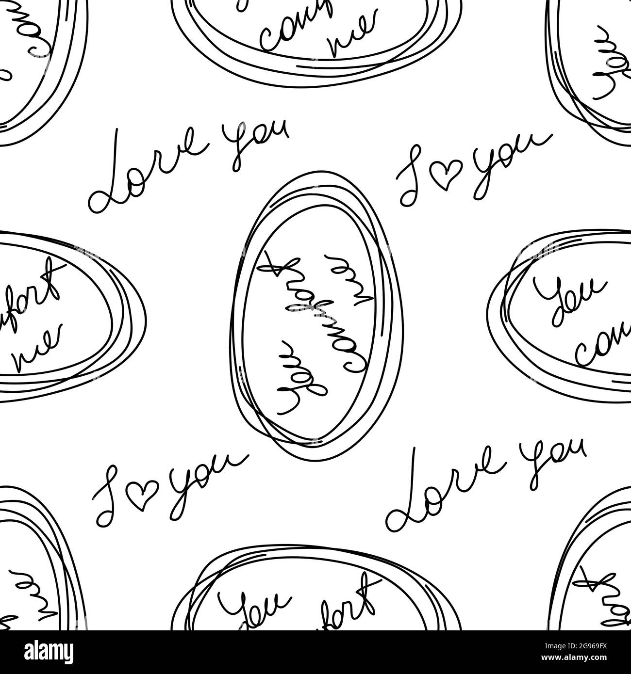 love you hearts romantic pattern illustration isolated on white. black ...