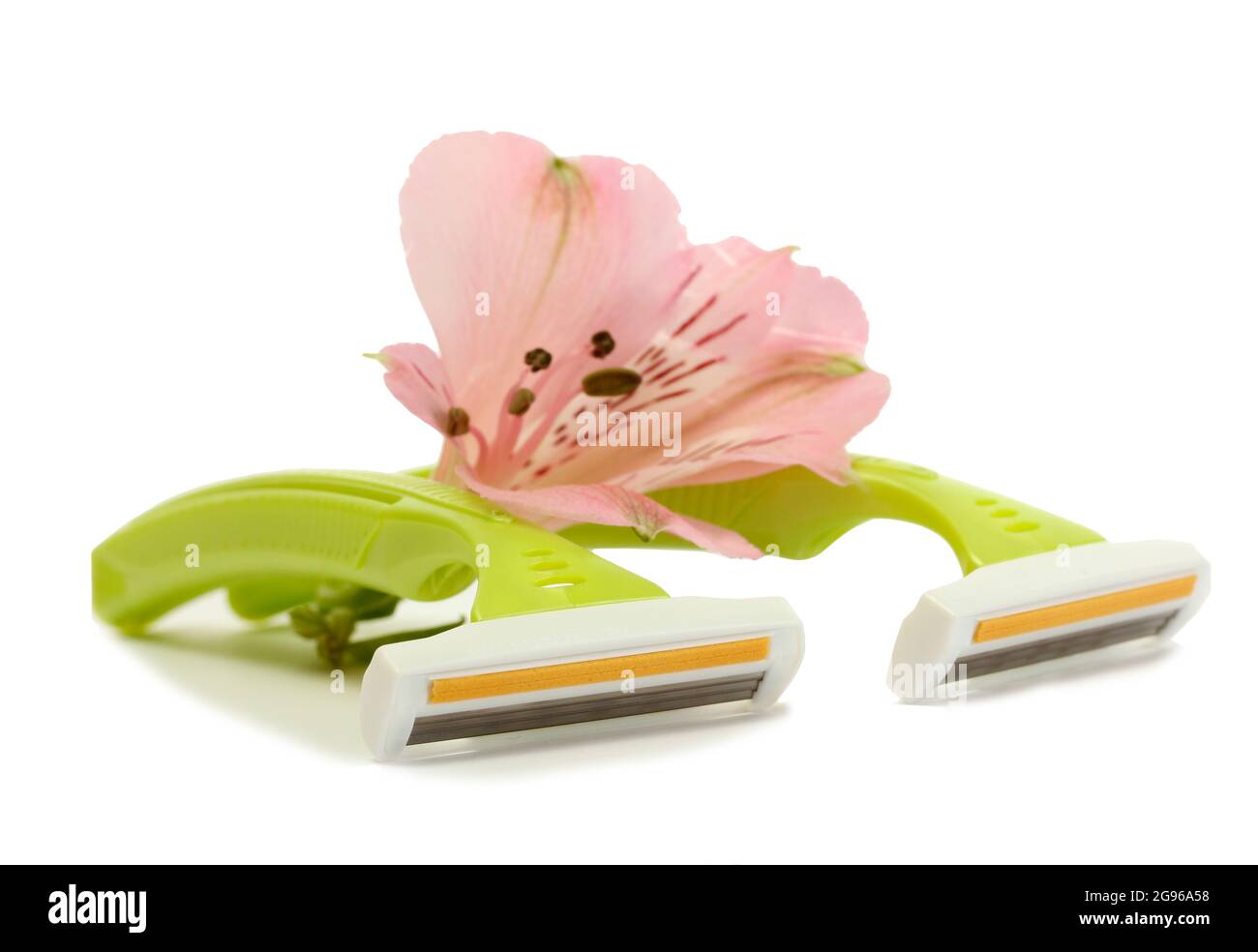woman safety shavers and flower isolated on white Stock Photo - Alamy