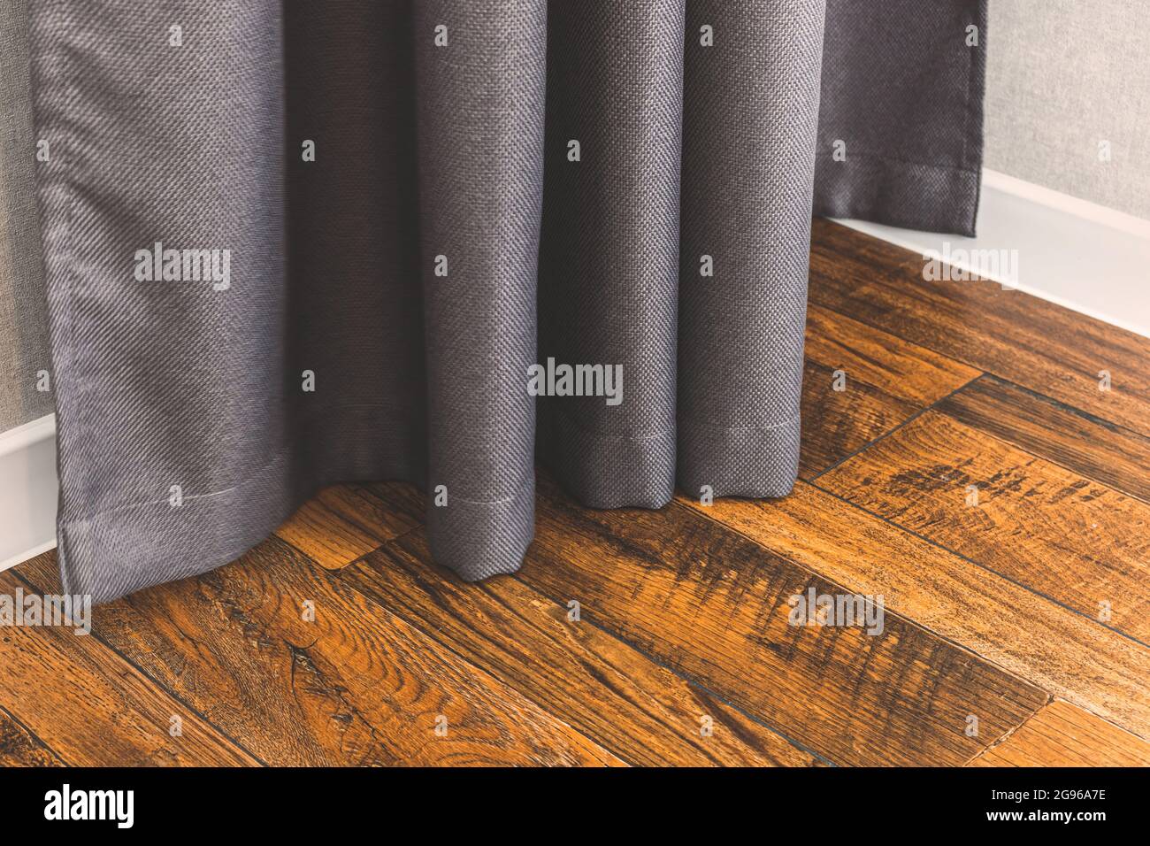 Black curatin in modern apartment living room interior, luxury bedroom ...