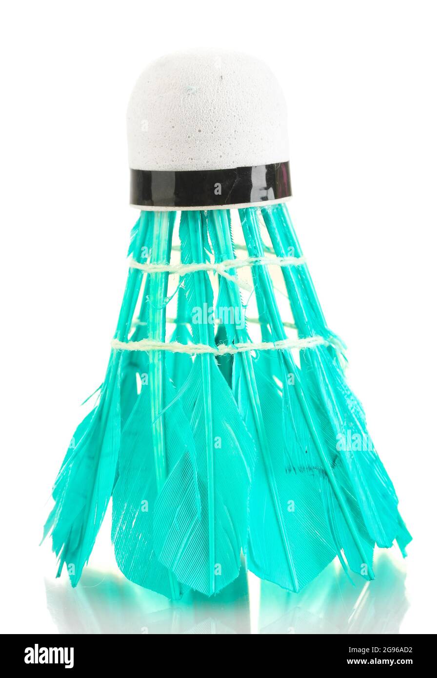 blue feather shuttlecock isolated on white Stock Photo - Alamy