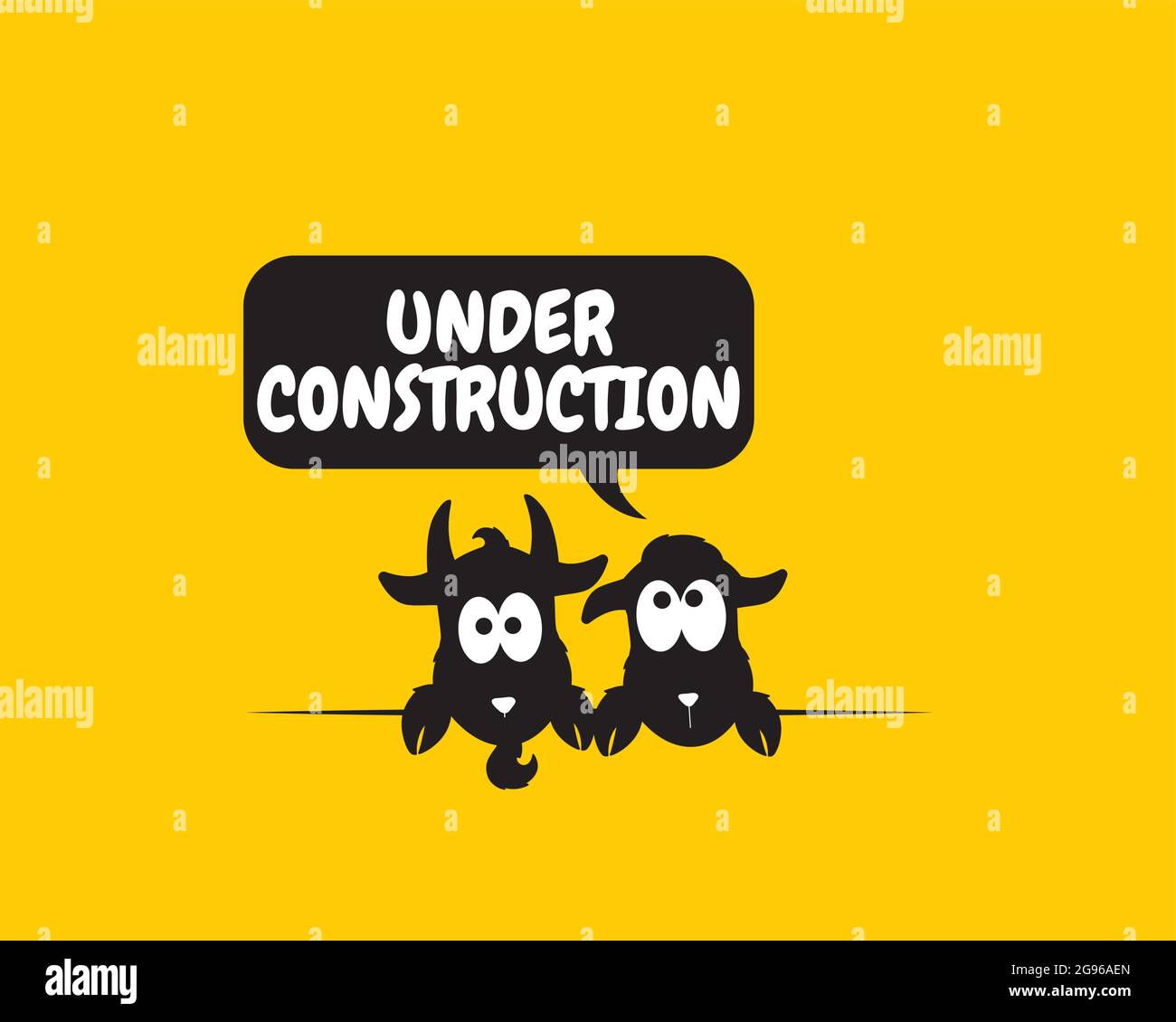 Under construction, vector. Fun cartoon character, cute sheep and a ...