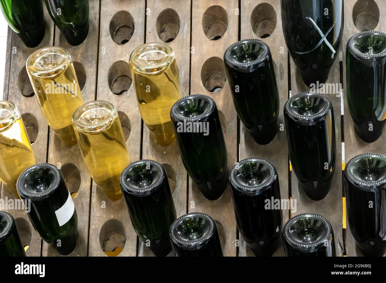 Traditional champagne sparkling wine making process in underground ...