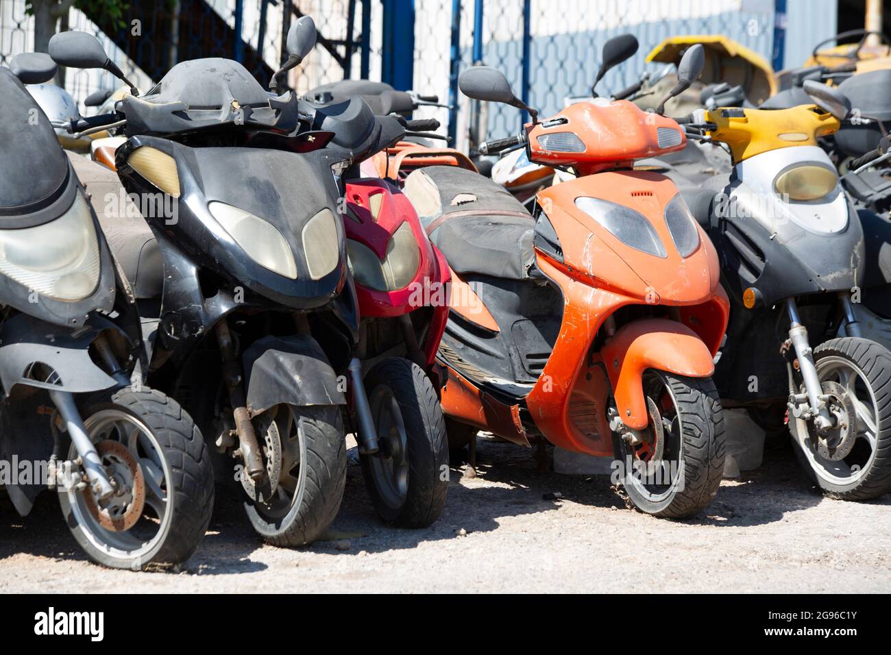 scrapped and unusable motorcycles are on sale as repair material Stock ...