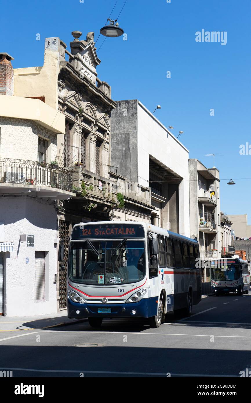 View of street with bus in Ciudad Vieja, Montevideo Stock Photo - Alamy