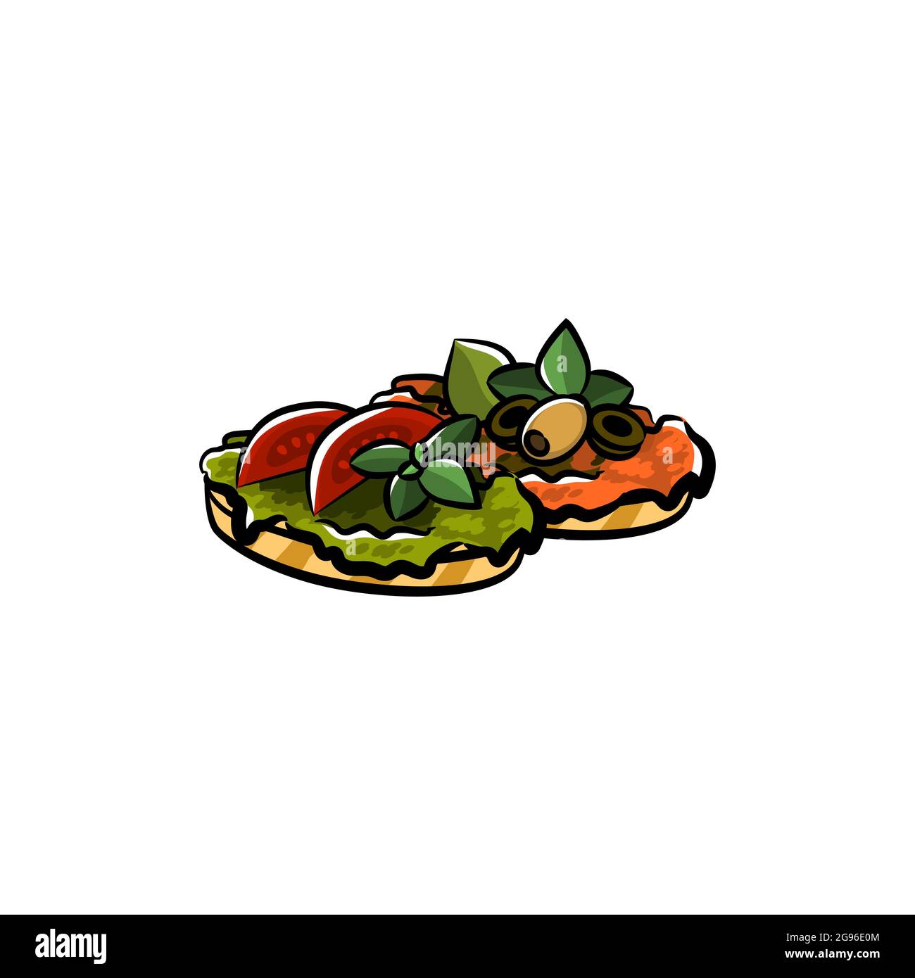 Bruschetta drawing vector drawing. Delicious food on a white background ...