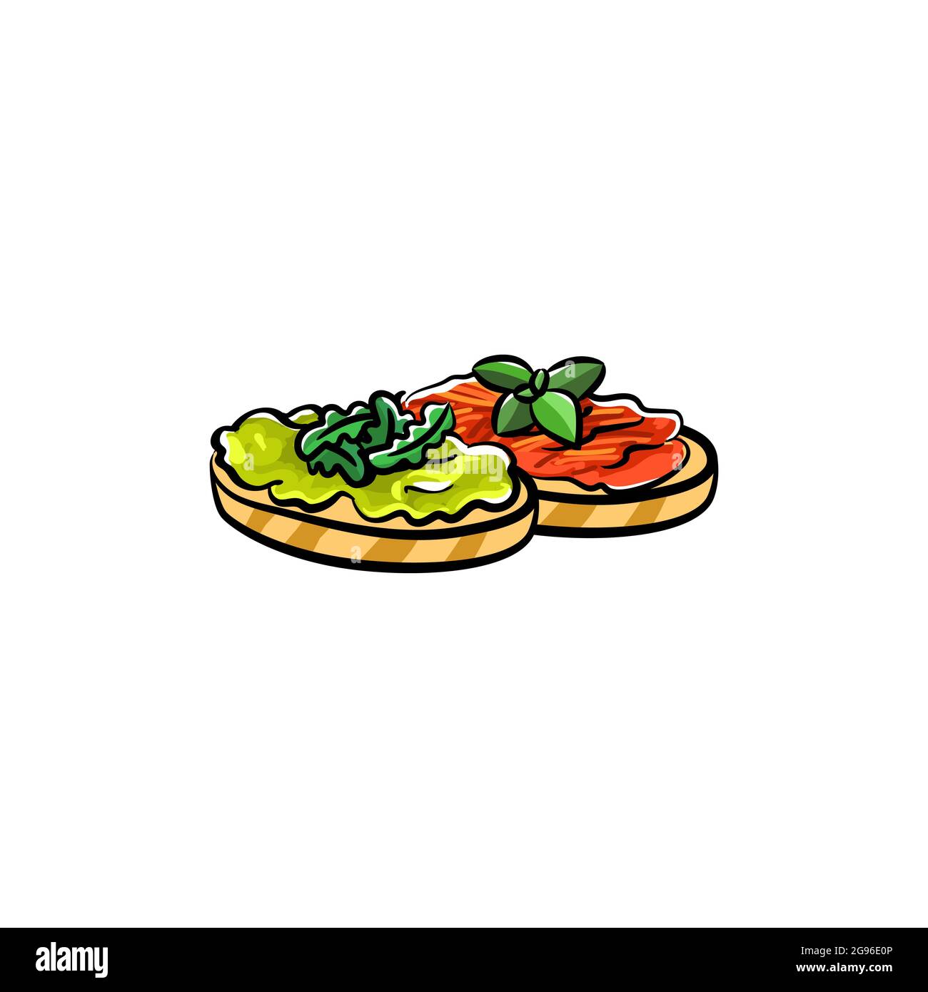 Bruschetta drawing vector drawing. Delicious food on a white background ...