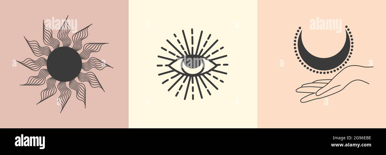 Set of Esoteric symbols, alchemy and witchcraft art. Ethnic set with ...