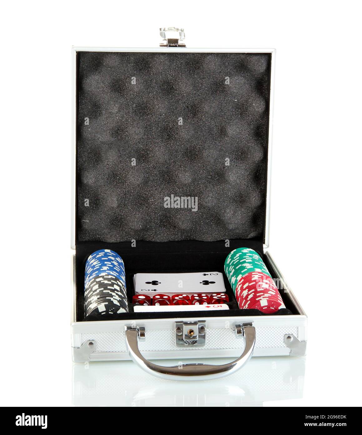 Poker set in metallic case isolated on white background Stock Photo - Alamy