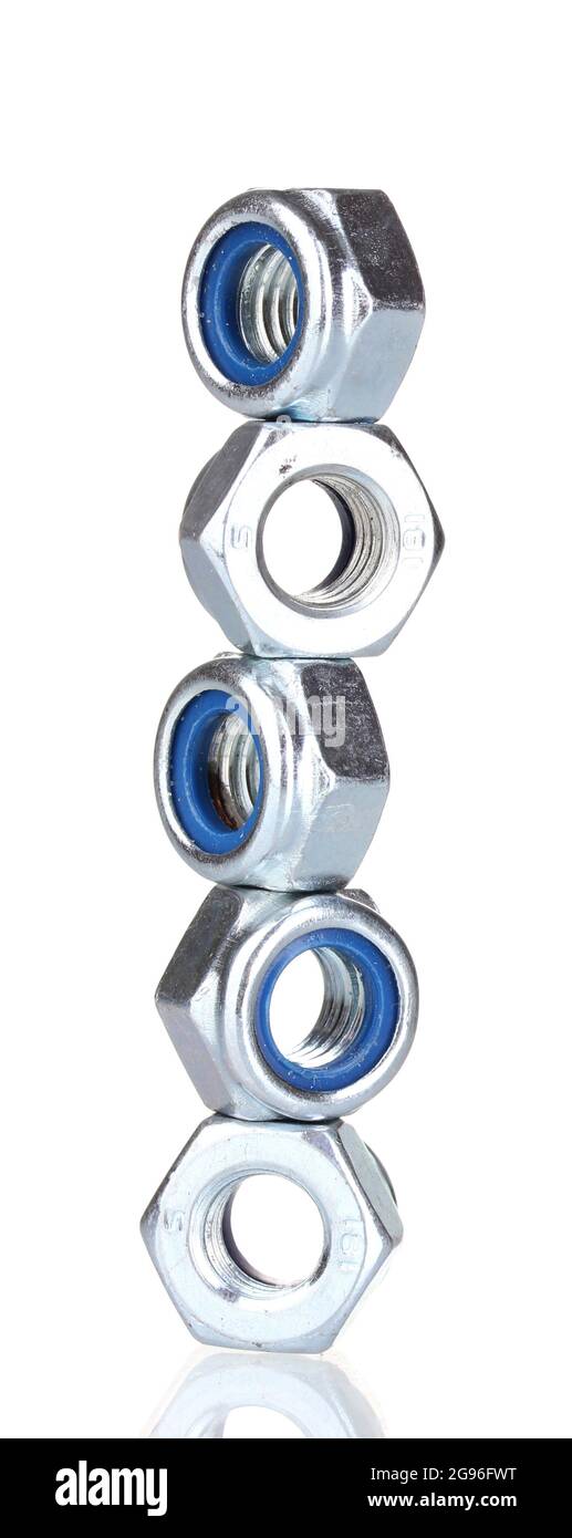 Stack of balanced screw-nuts isolated on white Stock Photo - Alamy