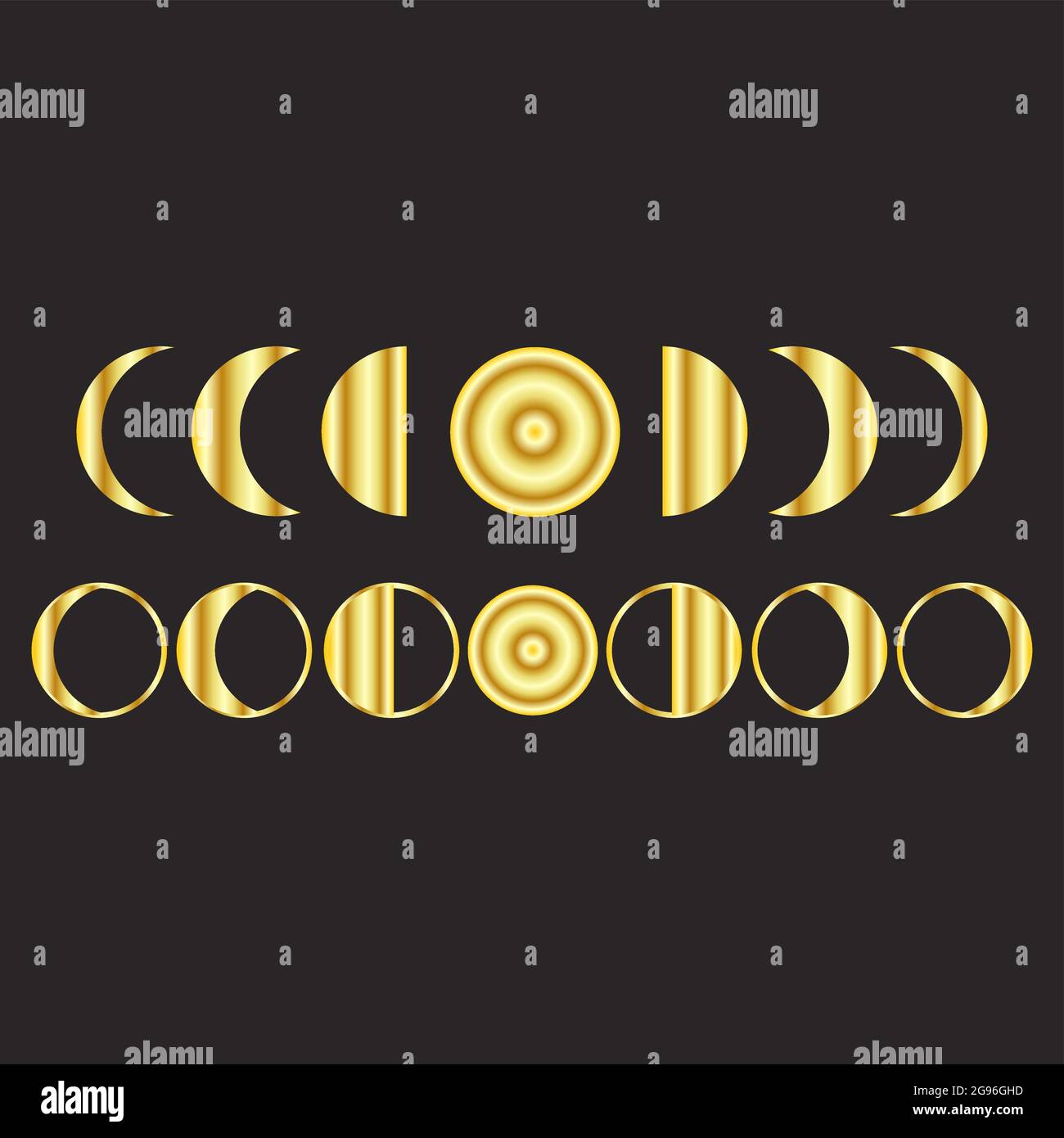 Golden moon phases icon Night space astronomy and nature moon phases ...