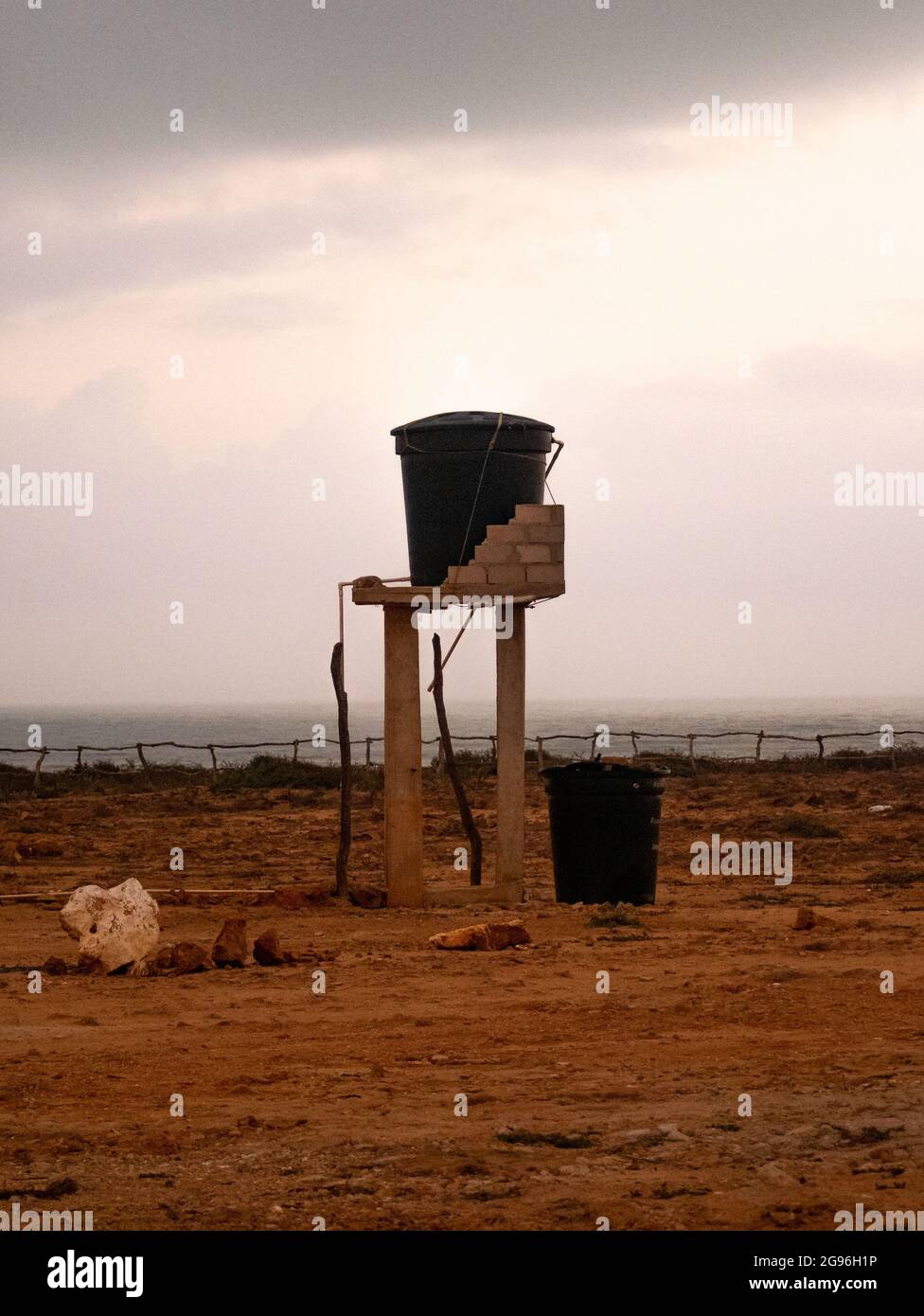 Water Tank in the Desert Near the Ocean in the Sunrise in La Guajira ...