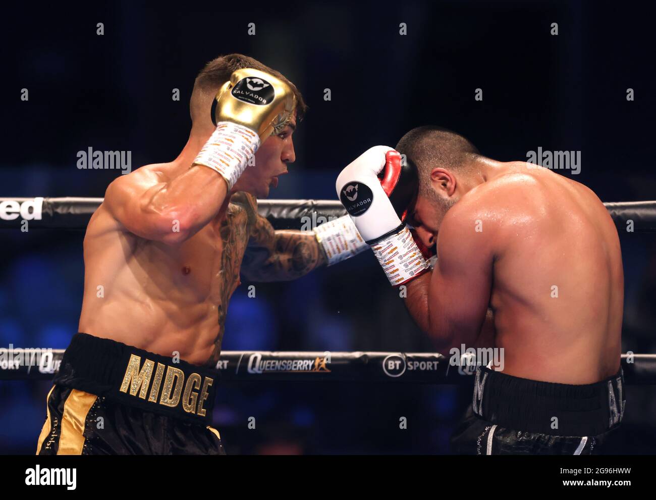 Sam Noakes (left) and Michael Isaac Carrero in the lightweight contest ...