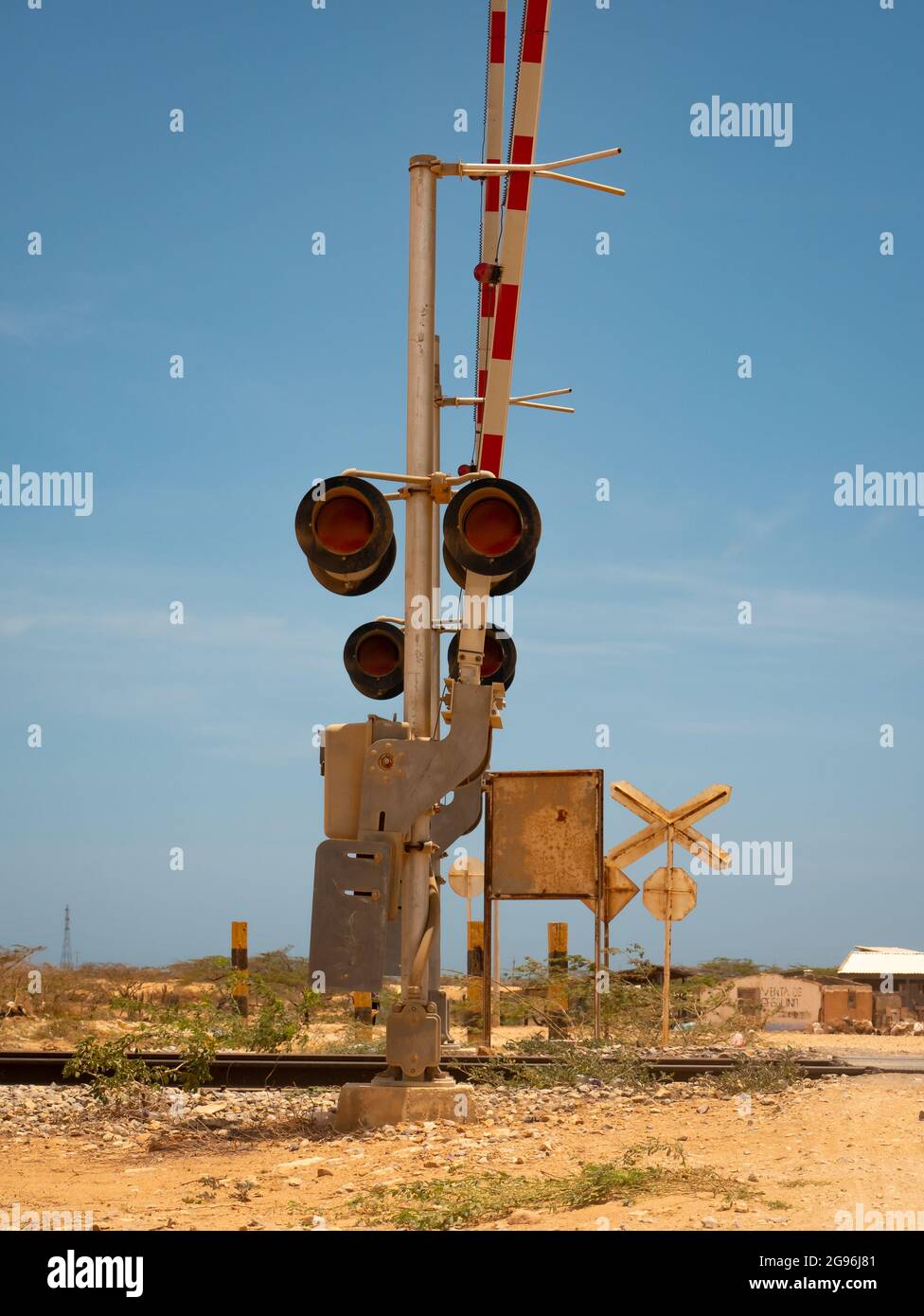 Stop Sign for Vehicles in the Desert on the Railroad Tracks Stock Photo ...