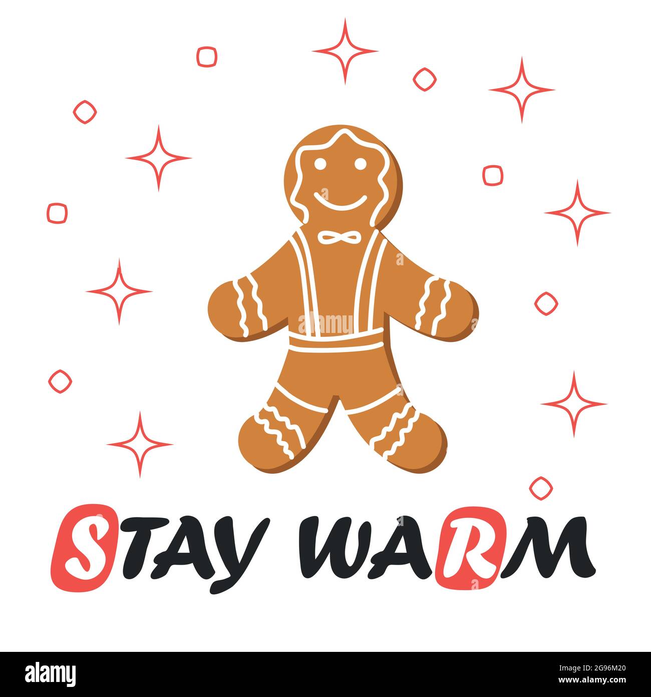 Christmas and New Year's minimal simple postcard with gingerbread man ...