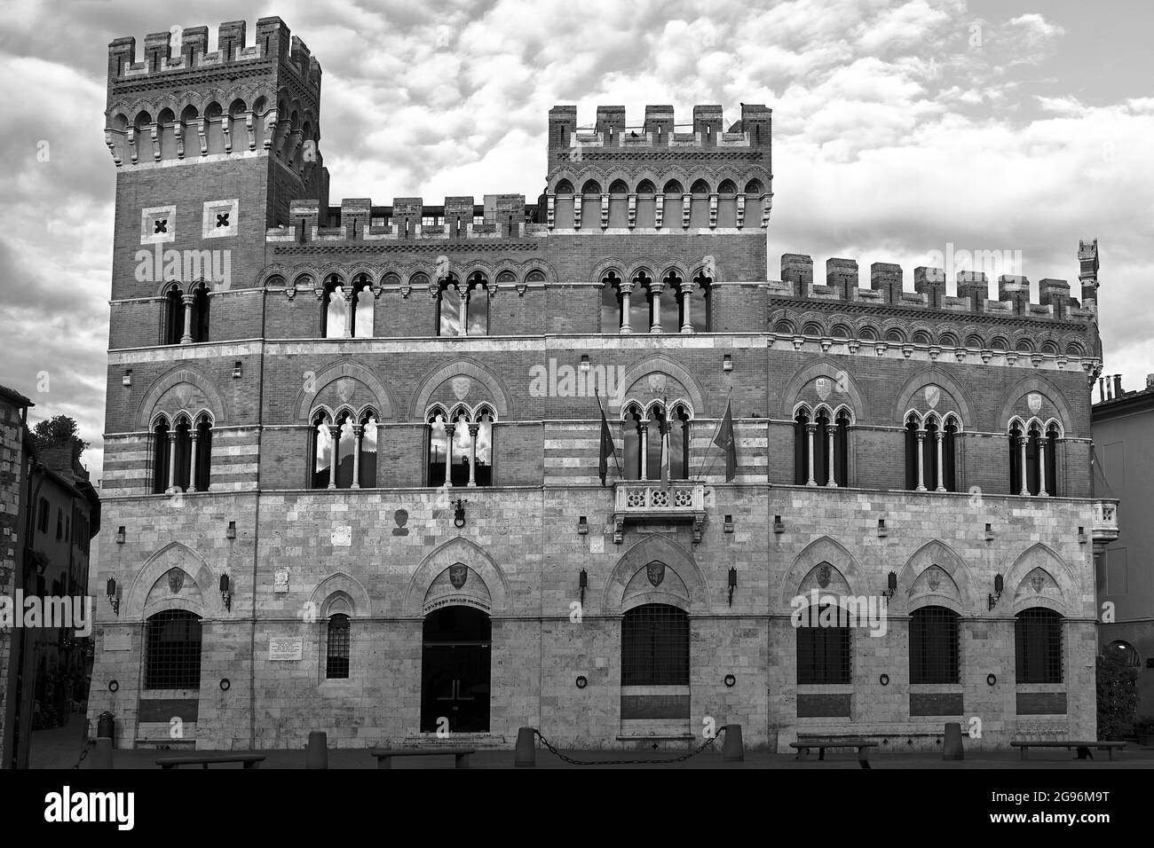Towers of a renaissance brick castle in the city of Grosseto, Italy ...