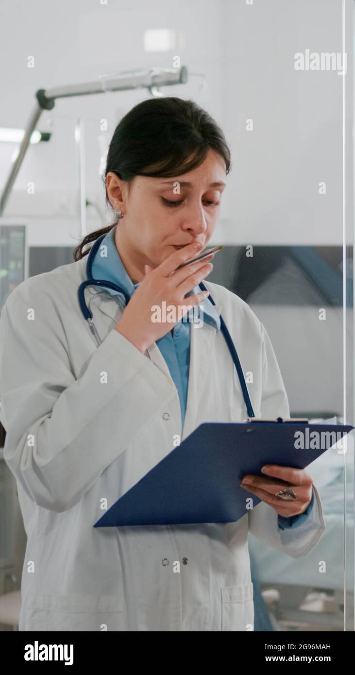 Practitioner woman doctor explaining sickness diagnosis discussing ...