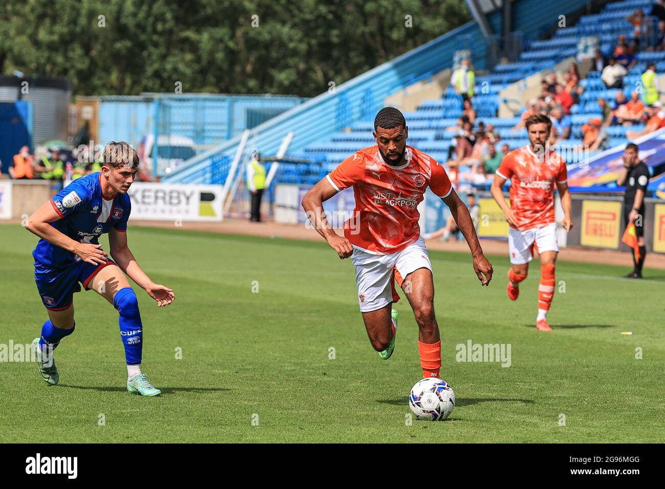 CJ Hamilton of Blackpool makes a run before crossing the ball Stock ...