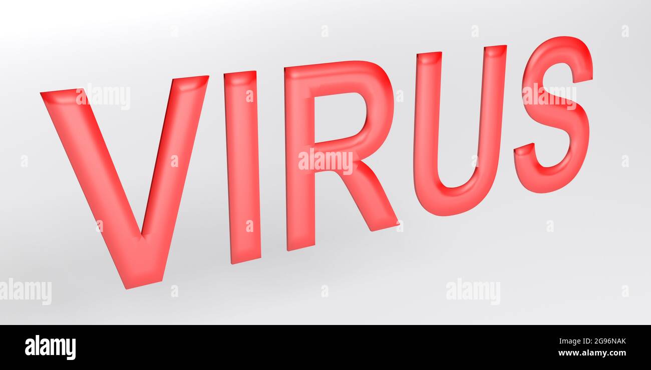 VIRUS red thin write standing over a white background - 3D rendering ...